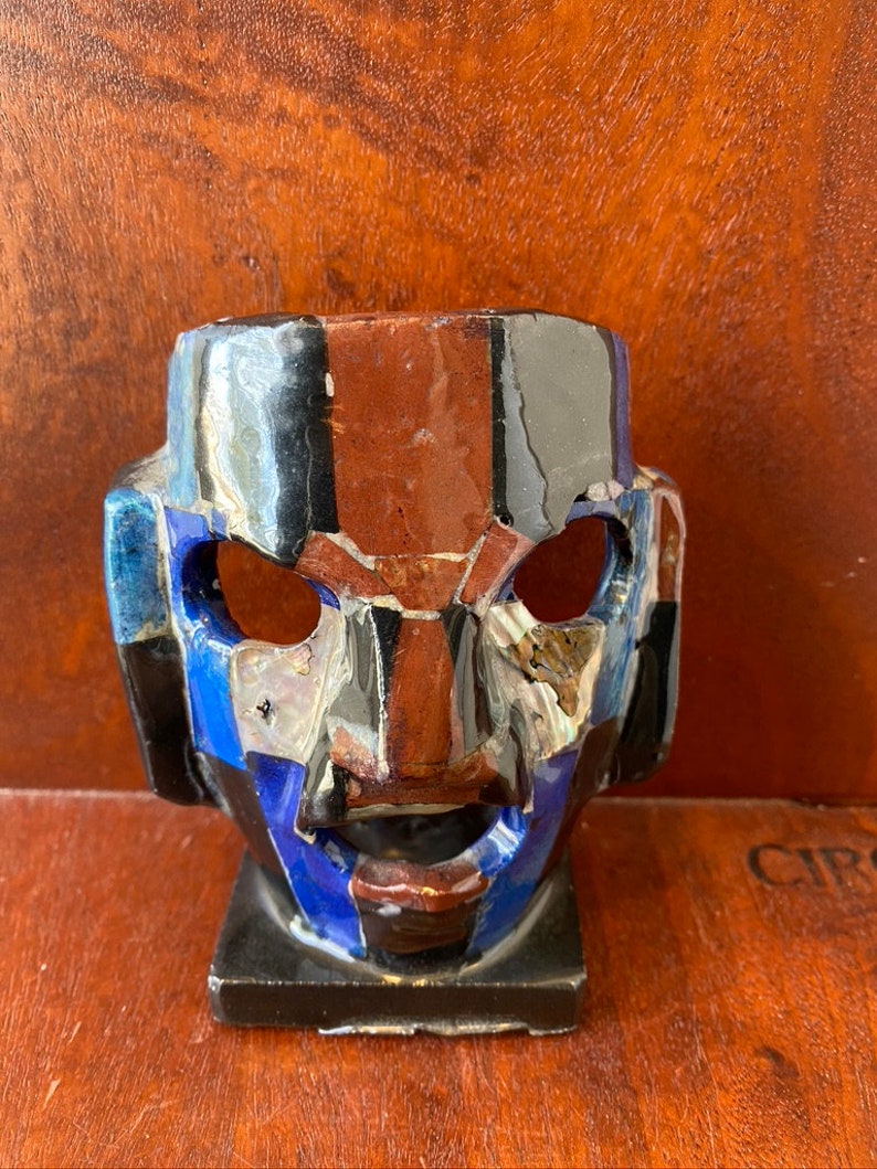 Vintage Mayan Abalone Shell Inlay Face Mask Sculpture FREE - Etsy