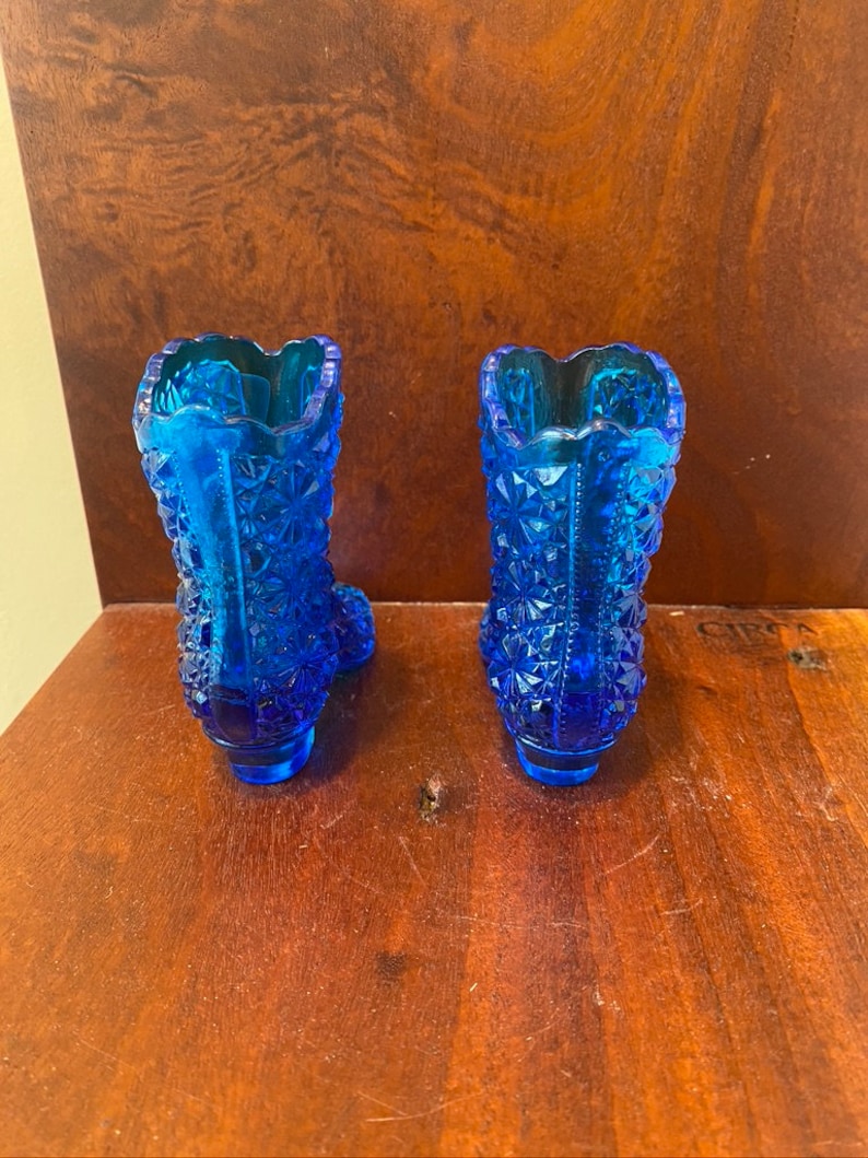 Vintage Fenton Blue Glass Cowgirl Boots, Daisy and Button Pattern, FREE ...