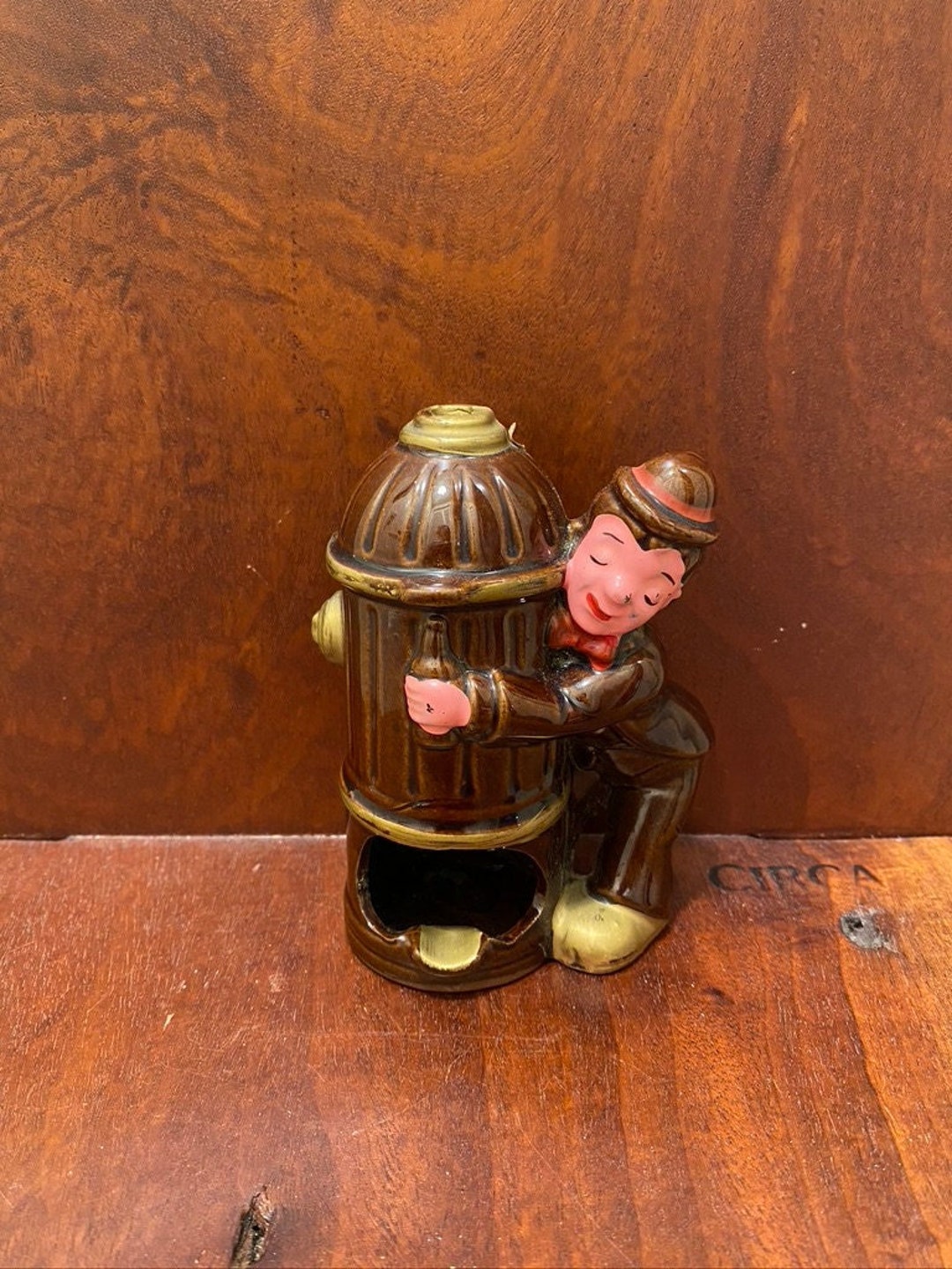 Mid-century Brown Ceramic Drunk Man Hugging A Fire Hydrant Ashtray ...