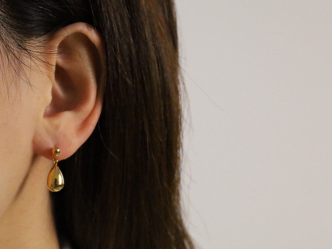 Gold Teardrop Dainty Delicate • Earring Dangly Small Elegant 18k • Gold ...