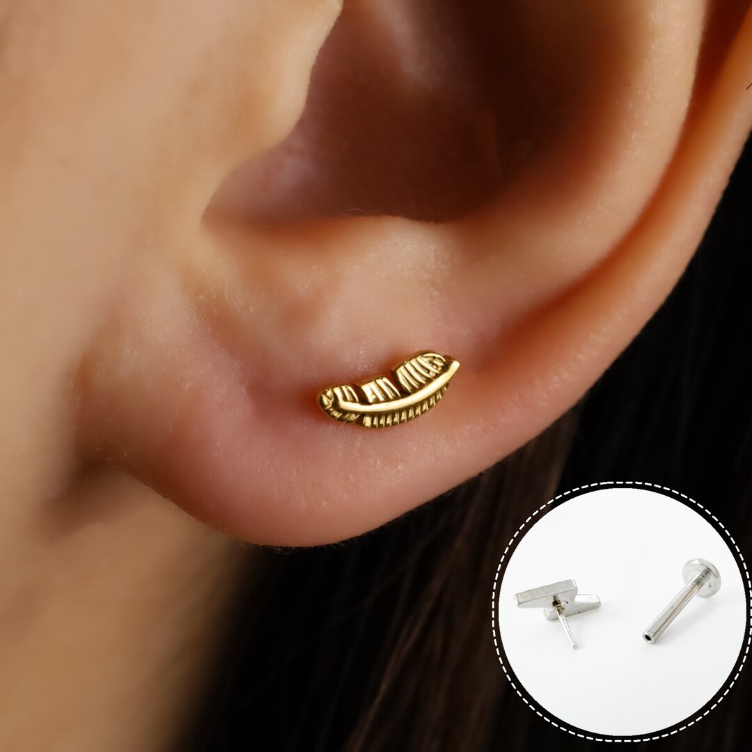 Threadless Push Pin Flat Back Labret 16G/18G/20G Stud Earrings Titanium ...