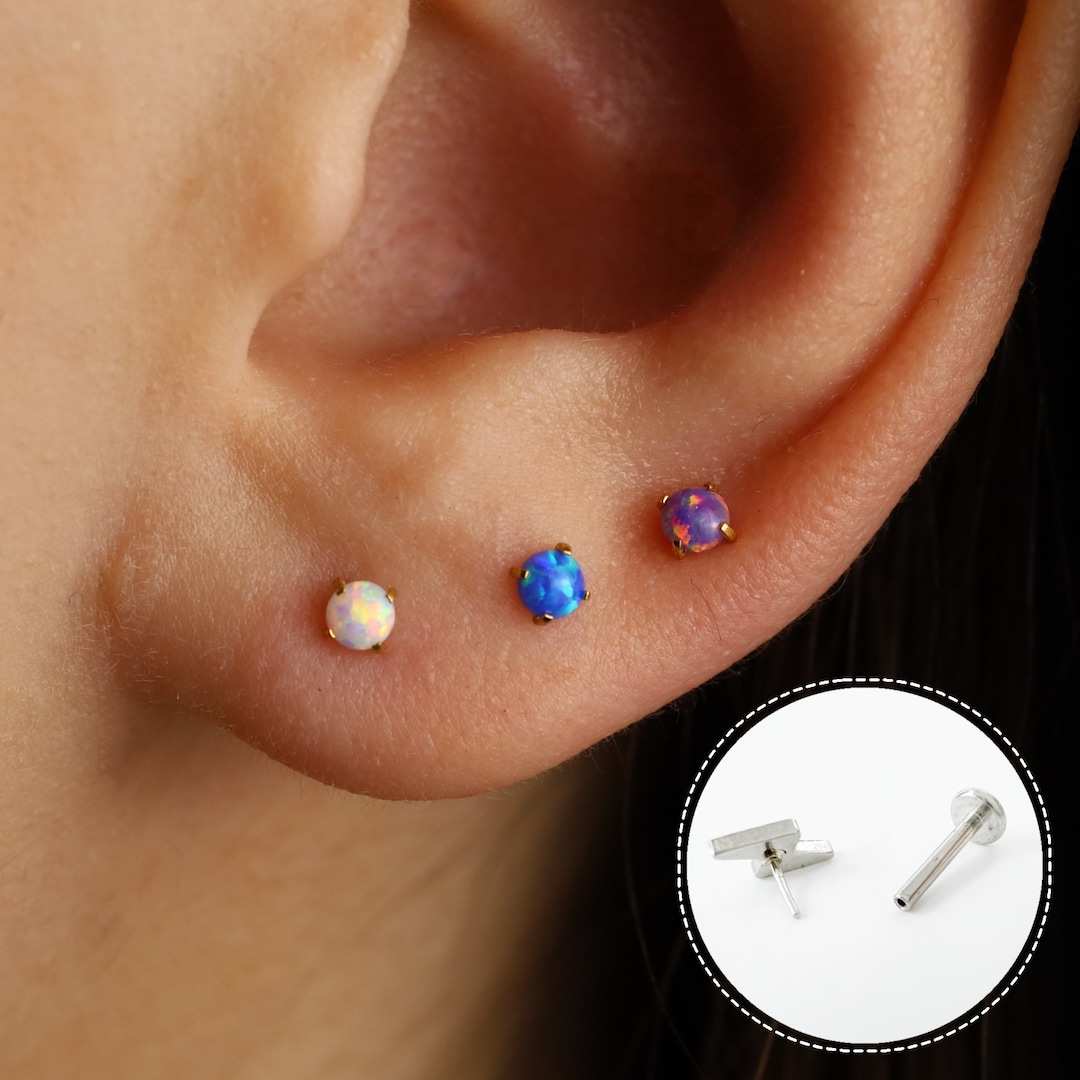 Threadless Push Pin Flat Back Labret 16G/18G/20G Stud Earrings Titanium ...