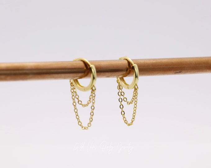 Hoop Chain Gold Earring 18k Lobe Dangle Stack Earring Conch Labret ...