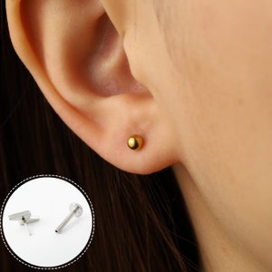 Threadless Push Pin Flat Back Labret 16G/18G/20G Stud Earrings Titanium ...