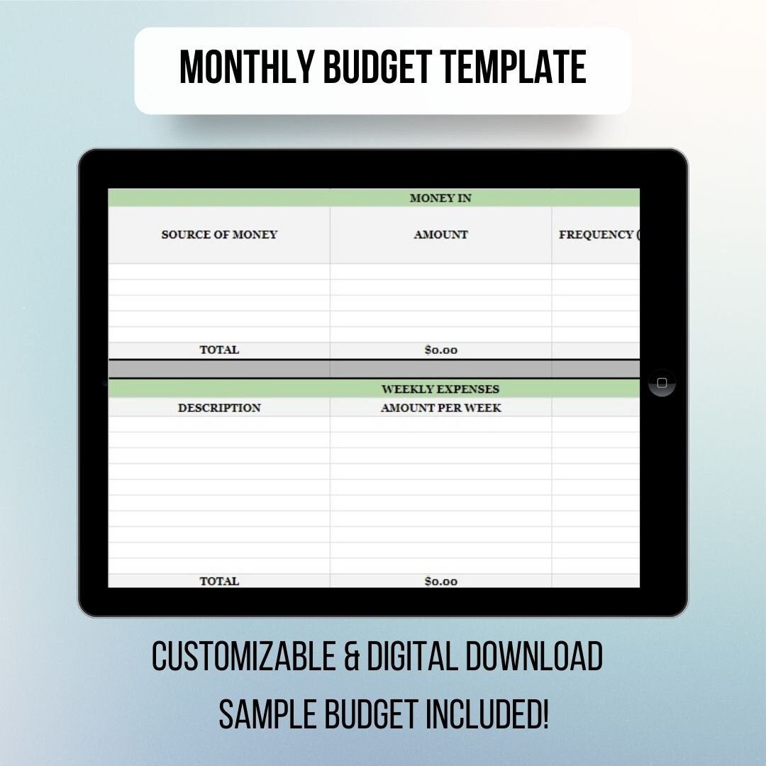 Digital Monthly Budget Template - Etsy
