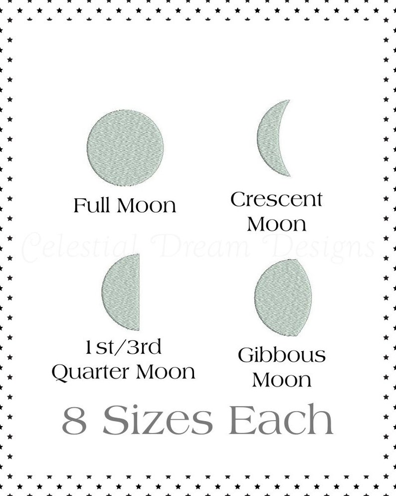 Individual Moon Phases - Machine Embroidery Designs - 8 SIZES EACH ...