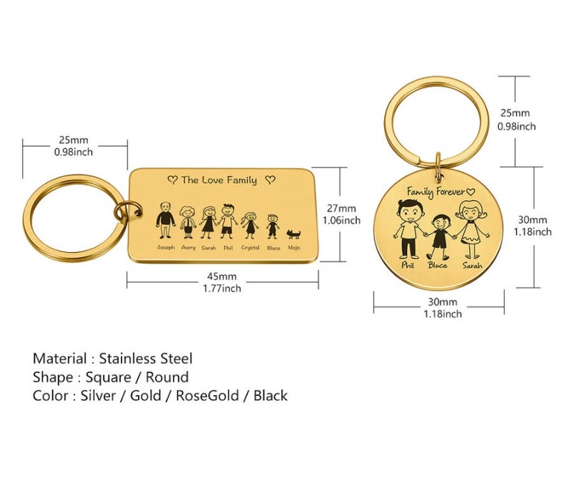 Family Keychain, Custom Gift, Portrait, Personalized Family Key Chain ...