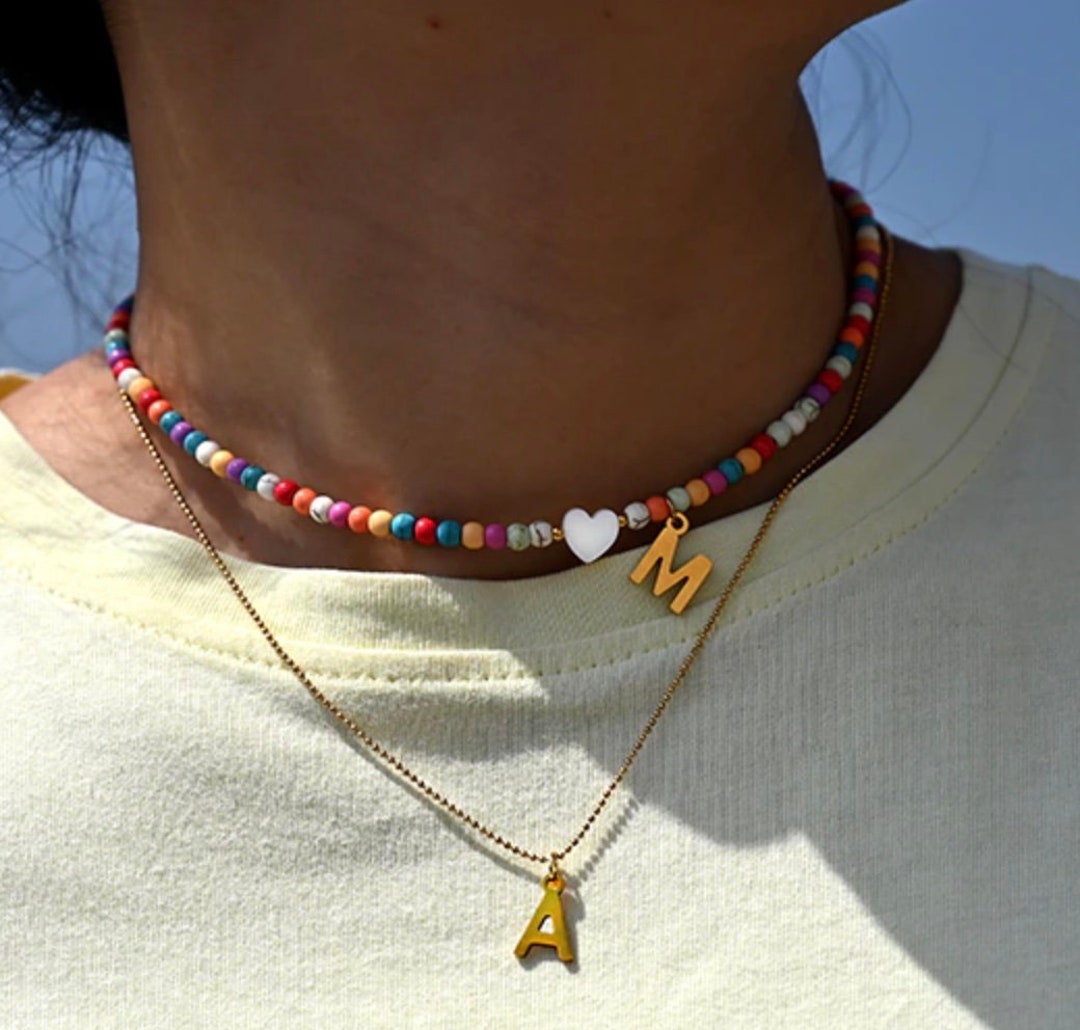 Personalized Beaded Initial Choker – Colorful Necklace for Girls ...