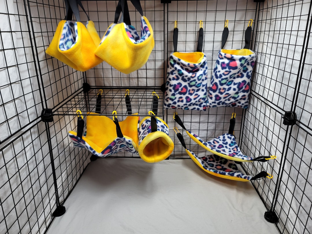 8 Piece Cage Set Colored Cheetah, Cage Accessories, Cage Bedding, Sugar ...