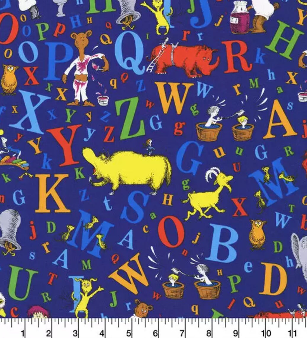 Dr Seuss Alphabet Lots of Letters Navy Fabric Fat Quarter | Etsy