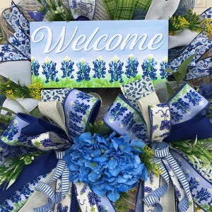 Bluebonnet Welcome Wreath for Front Door - Spring and Summer Floral ...