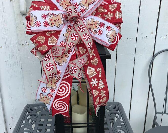 Gingerbread Christmas Bow: Candy Cane Wreath Topper, Holiday Decor - Etsy