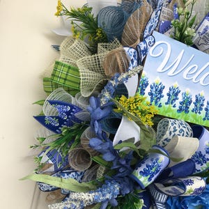 Bluebonnet Welcome Wreath for Front Door - Spring and Summer Floral ...