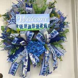 Bluebonnet Welcome Wreath for Front Door - Spring and Summer Floral ...