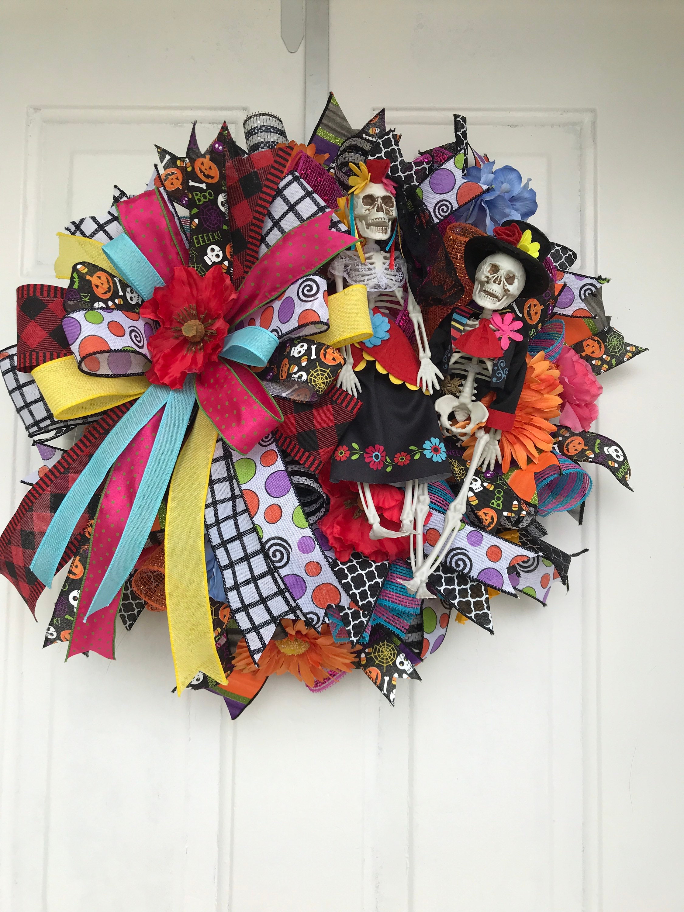 Day of Dead Wreath for Front Door Dia De Los Muertos Wreath - Etsy