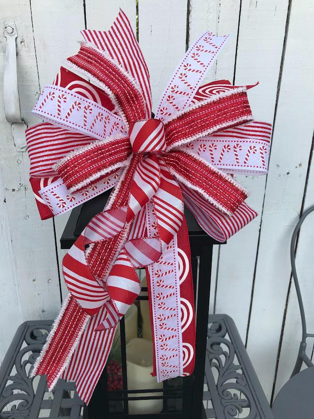 Peppermint Christmas Bow: Candy Cane Holiday Decor - Etsy