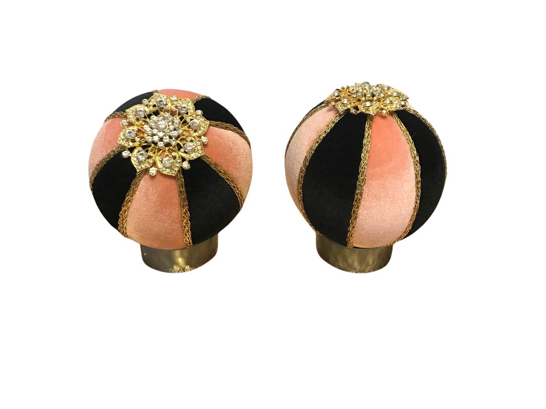 Handmade Velvet Holiday Ornaments: Peach & Black Rhinestone Brooches - Etsy