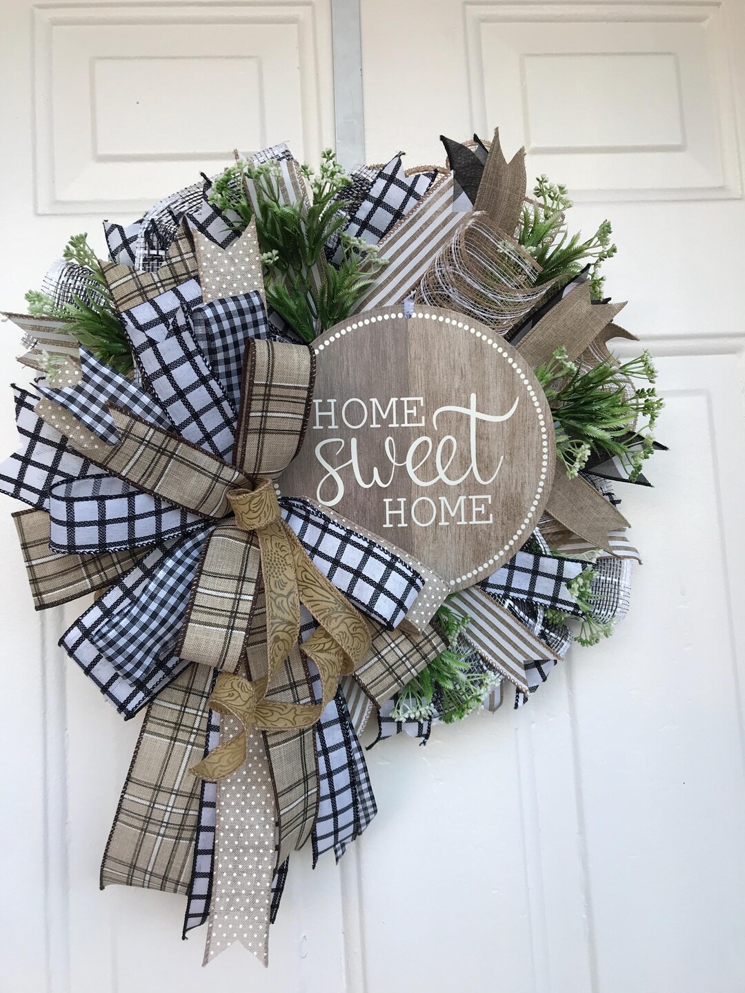 Home Sweet Home Small Wreath: Buffalo Check Farmhouse Door Decor - Etsy