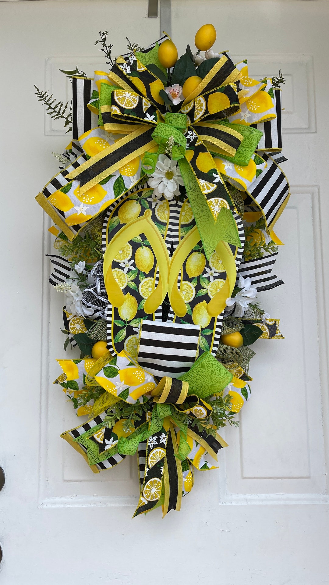 Lemon Summer Wreath for Front Door Lemon Flip Flop Swag Decoration ...