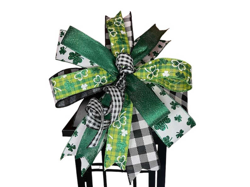 Shamrock Bow, Irish St. Patrick's Day Wreath Decor, Buffalo Plaid - Etsy