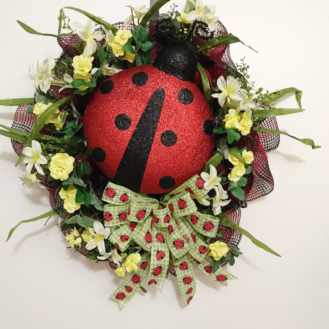 Ladybug Floral Summer Wreath Ladybug Door Hanger Ladybug - Etsy