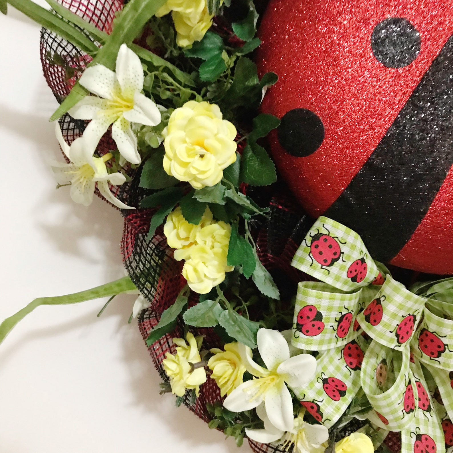 Ladybug Floral Summer Wreath Ladybug Door Hanger Ladybug - Etsy