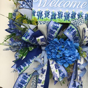 Bluebonnet Welcome Wreath for Front Door - Spring and Summer Floral ...