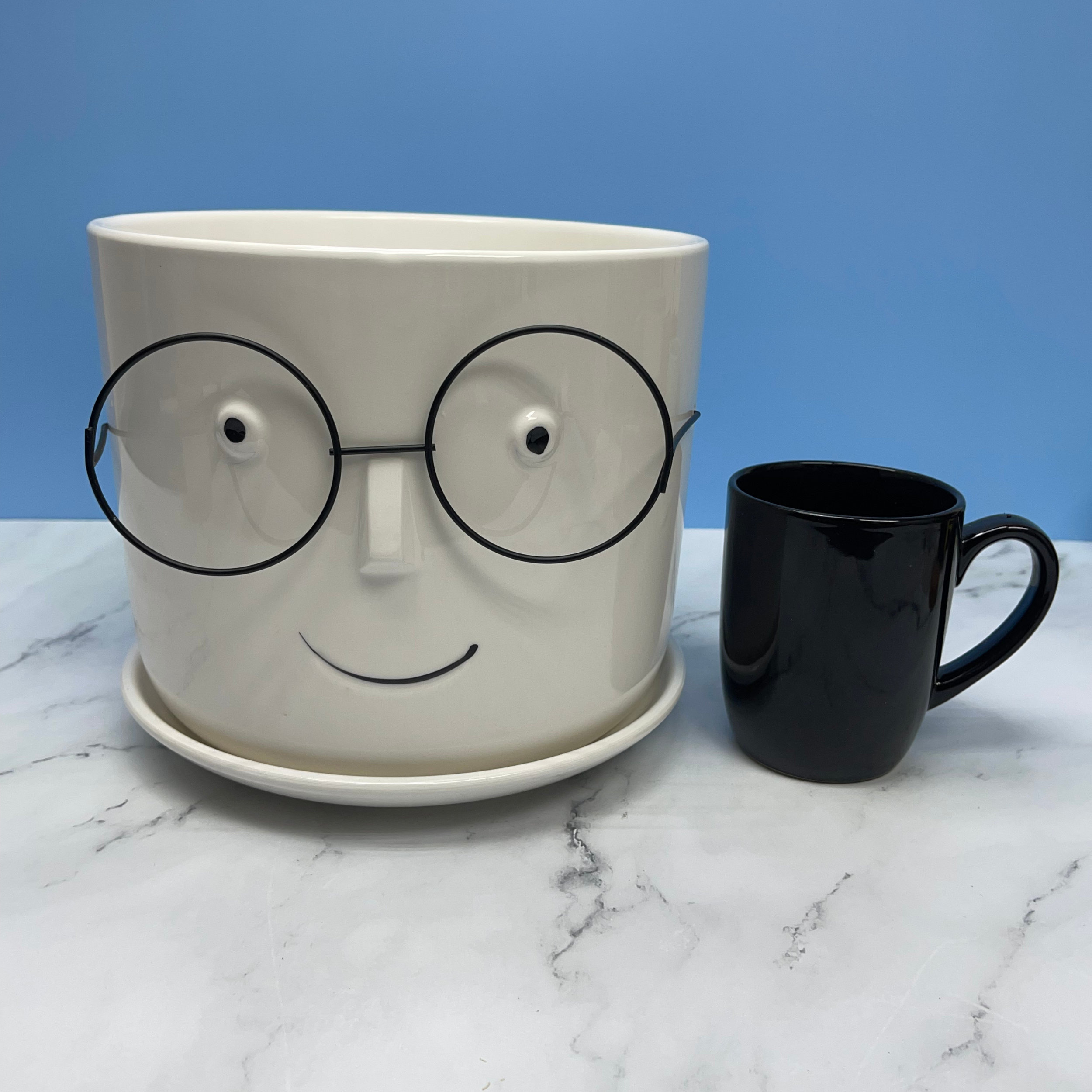 Head Ceramic Face Planter With Glasses Planter With Drainage - Etsy