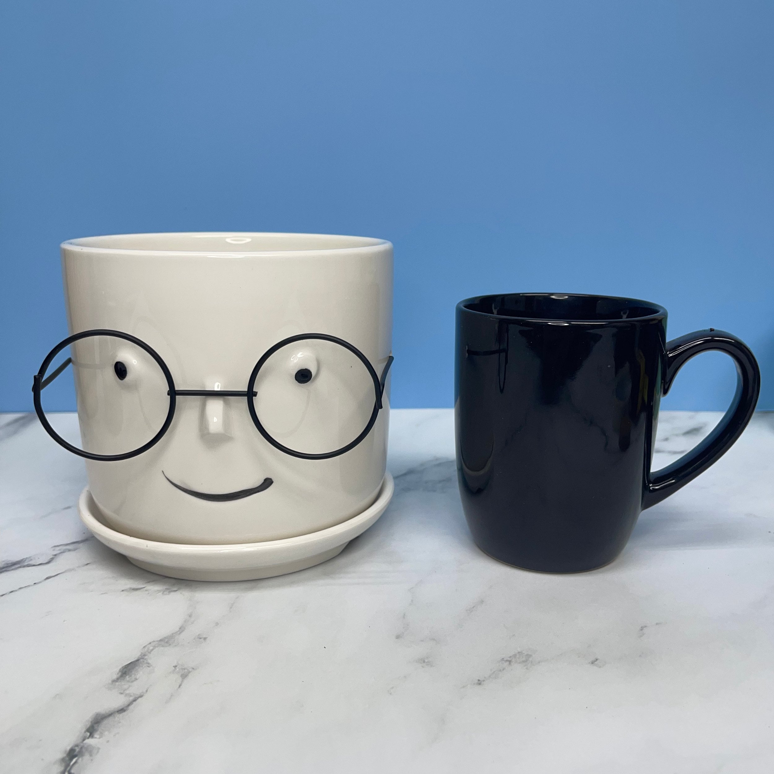 Head Ceramic Face Planter With Glasses Planter With Drainage - Etsy