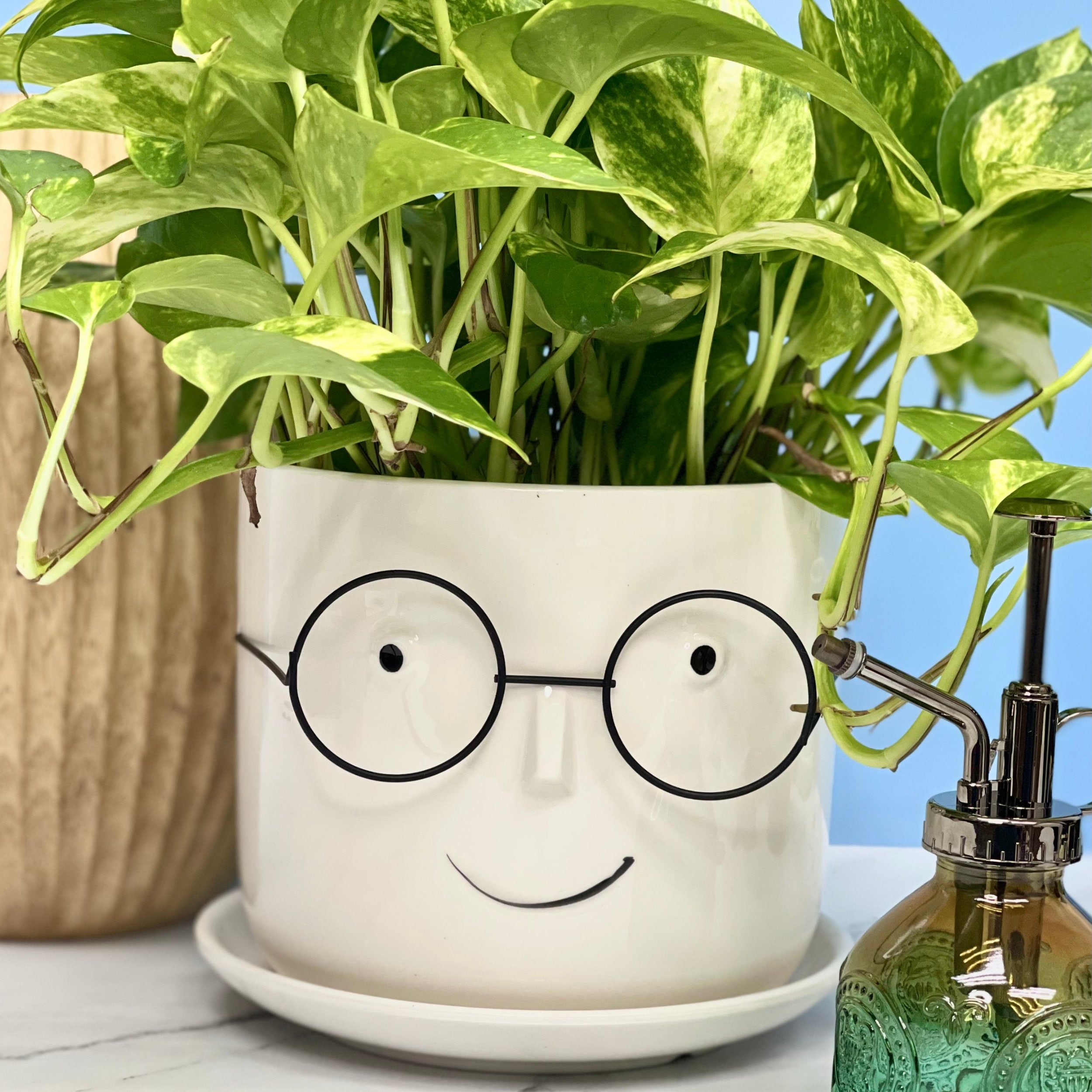 Head Ceramic Face Planter With Glasses Planter With Drainage - Etsy