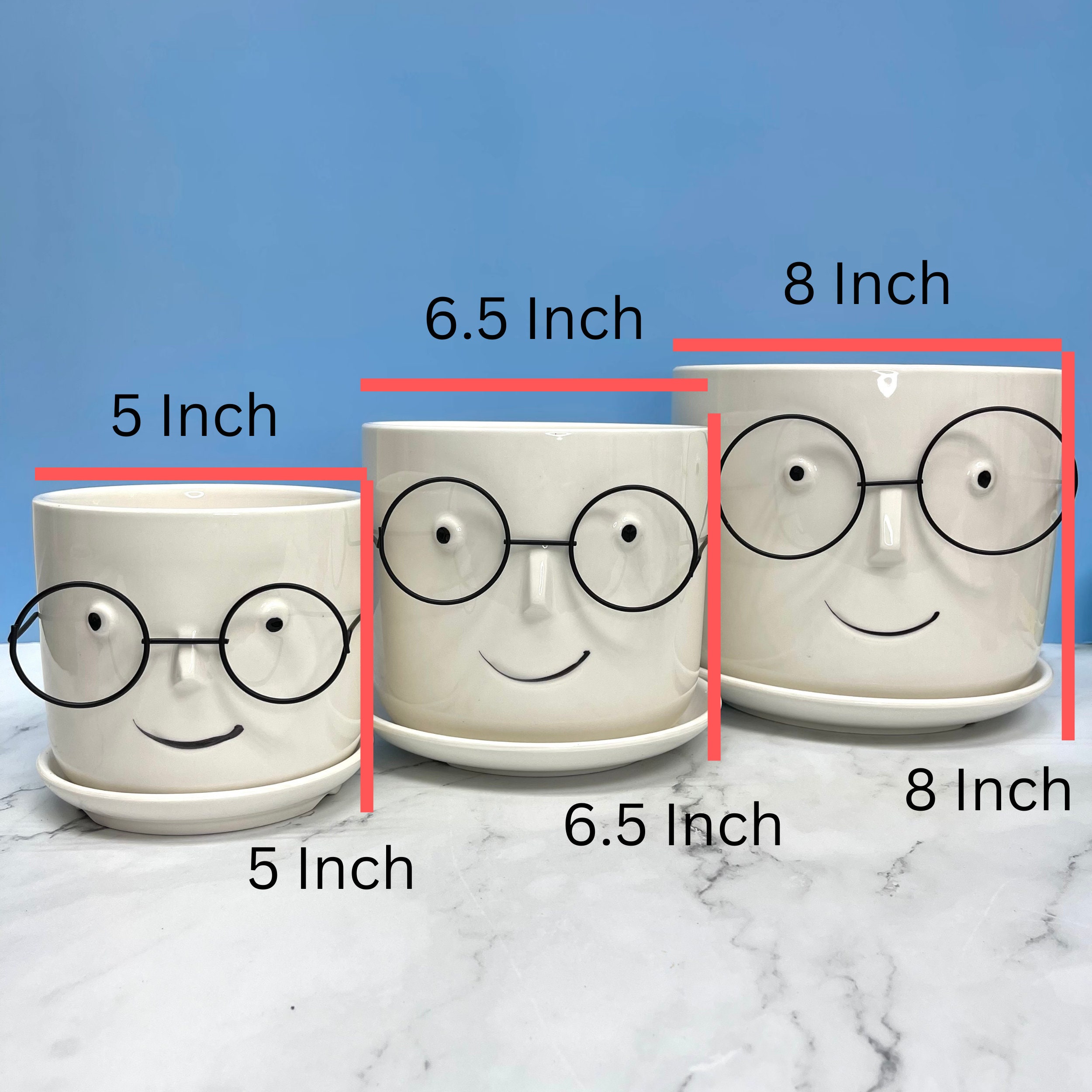 Head Ceramic Face Planter With Glasses Planter With Drainage - Etsy