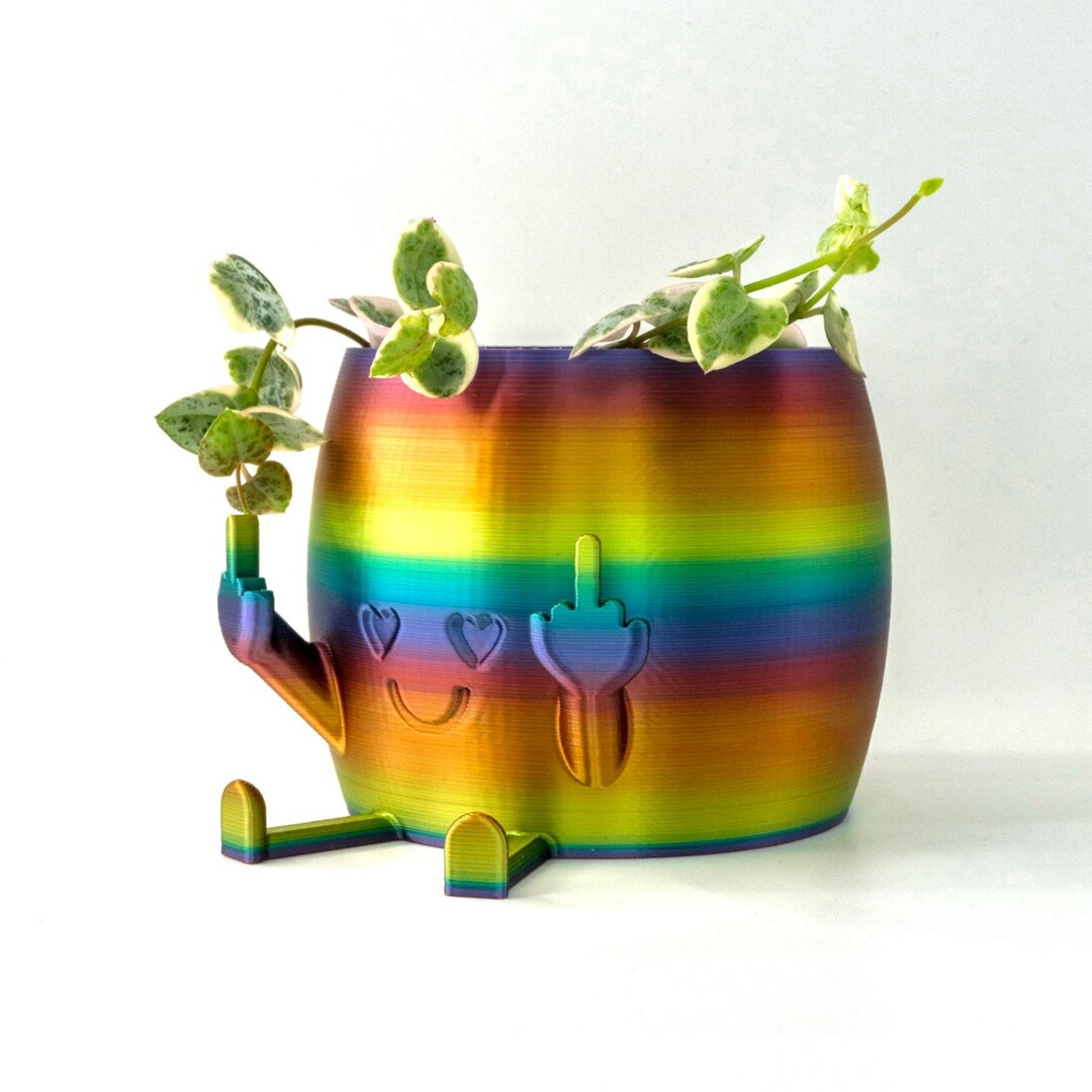 Heart Eyes Smiling Middle Finger Planter With Drainage Hole | 3D ...