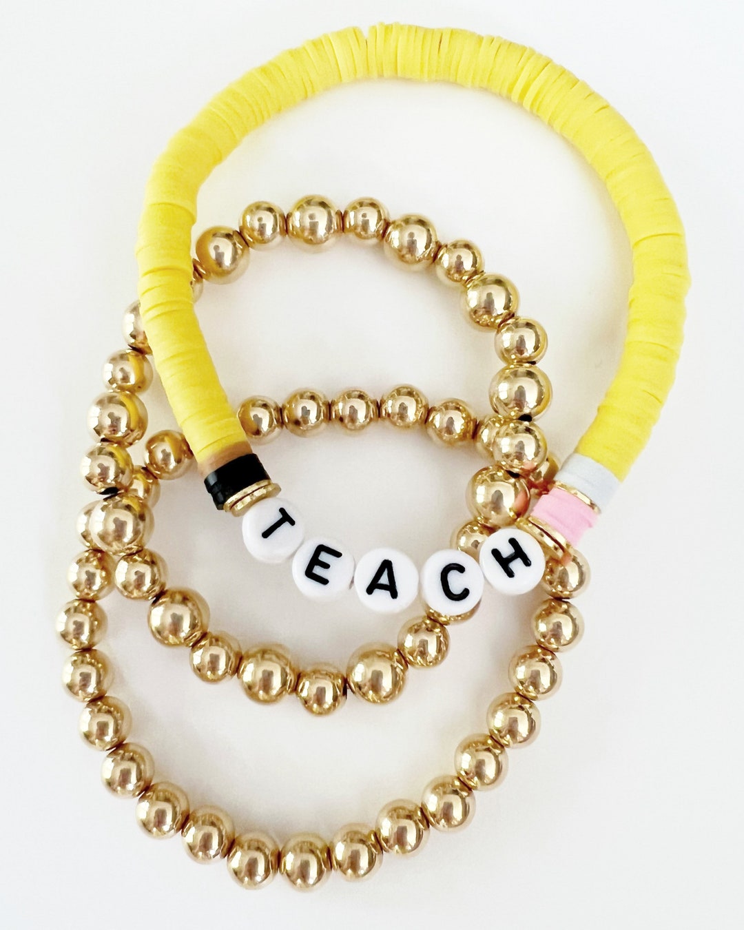 Teach Disc Bracelet | Pencil | Heishi Disc Beads | Beaded Bracelets | Beads | Teacher Gift ...