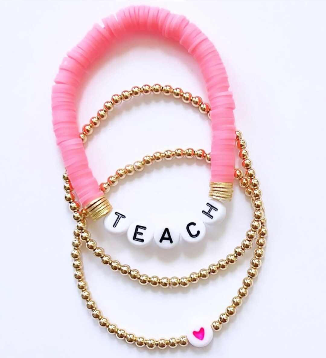 Teach Disc Bracelet | Pencil | Heishi Disc Beads | Beaded Bracelets | Beads | Teacher Gift ...