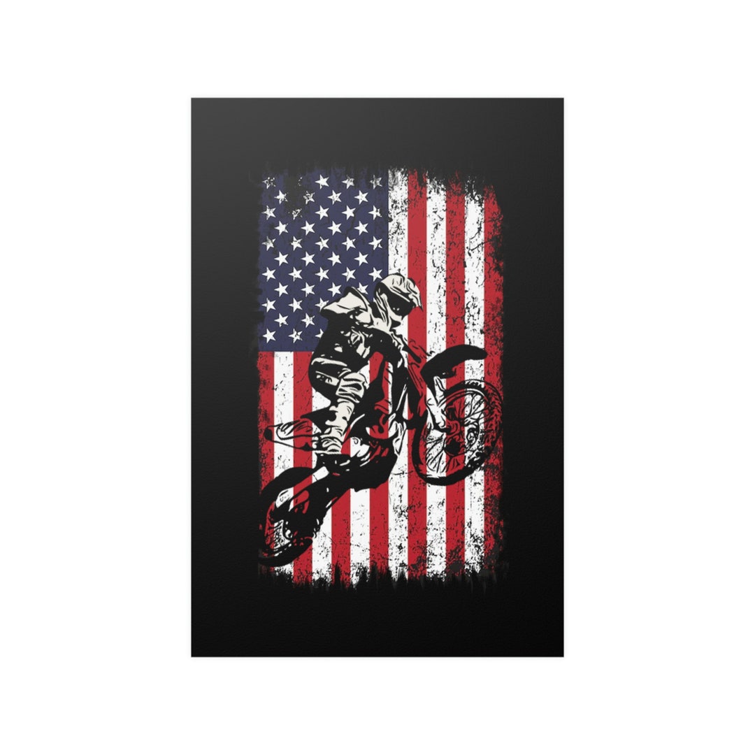 Dirt Bike Rider Poster Patriotic Motocross Dirt Bike American Flag 4th ...