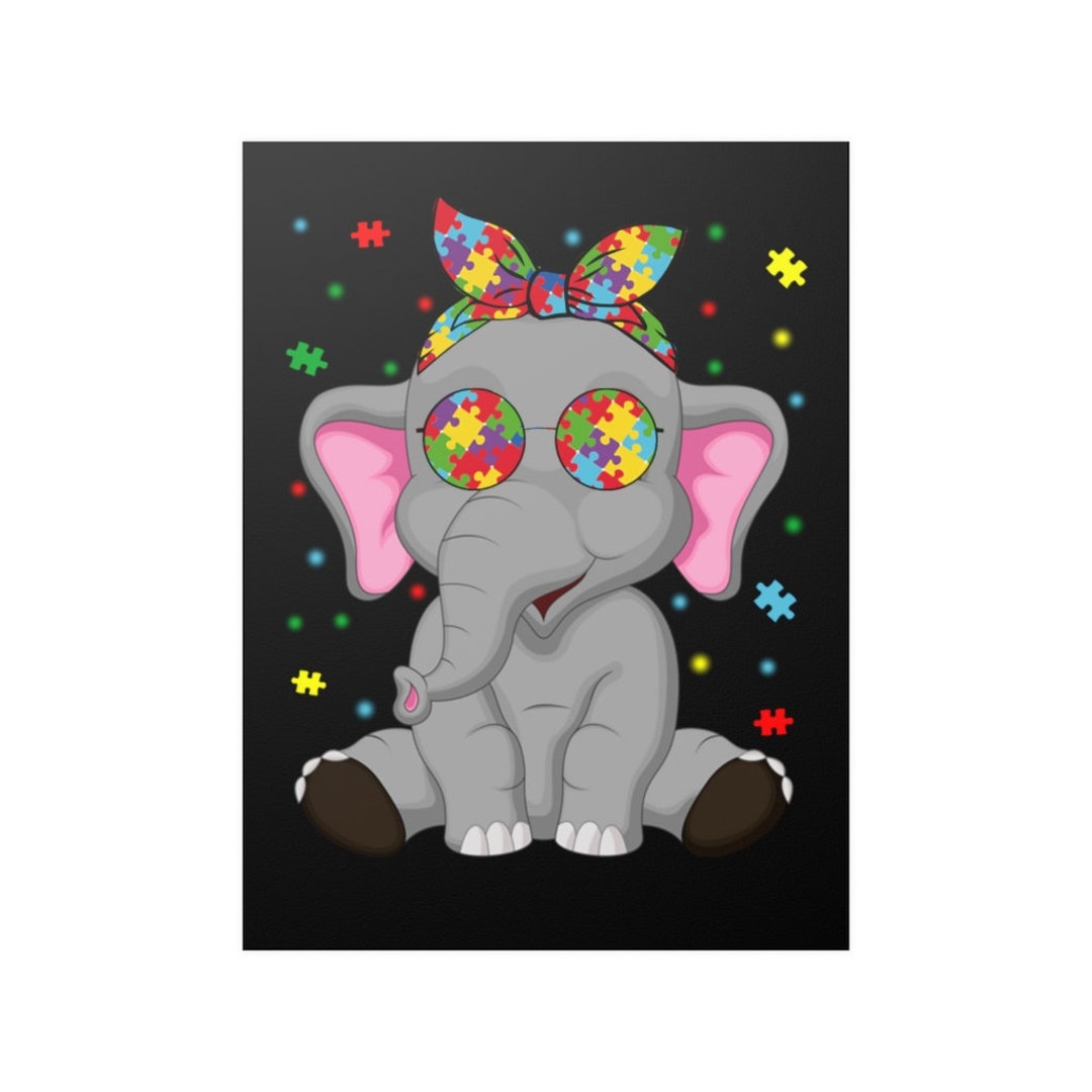 Autism Elephant Wall Poster Autism Elephant Glasses Awareness Mom ...
