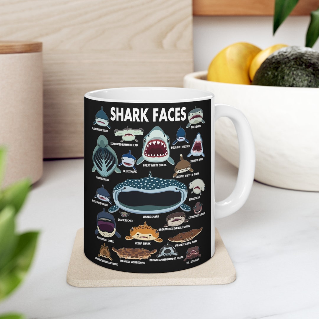 Shark Lovers Mug Funny Shark Faces Types of Sharks Shark Awareness Gift ...