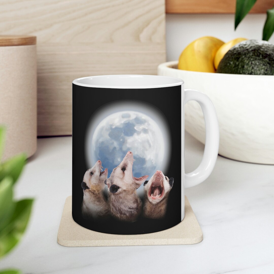 Opossum Lovers Mug Funny Three Opossums and Moon Animals 3 Possums With ...