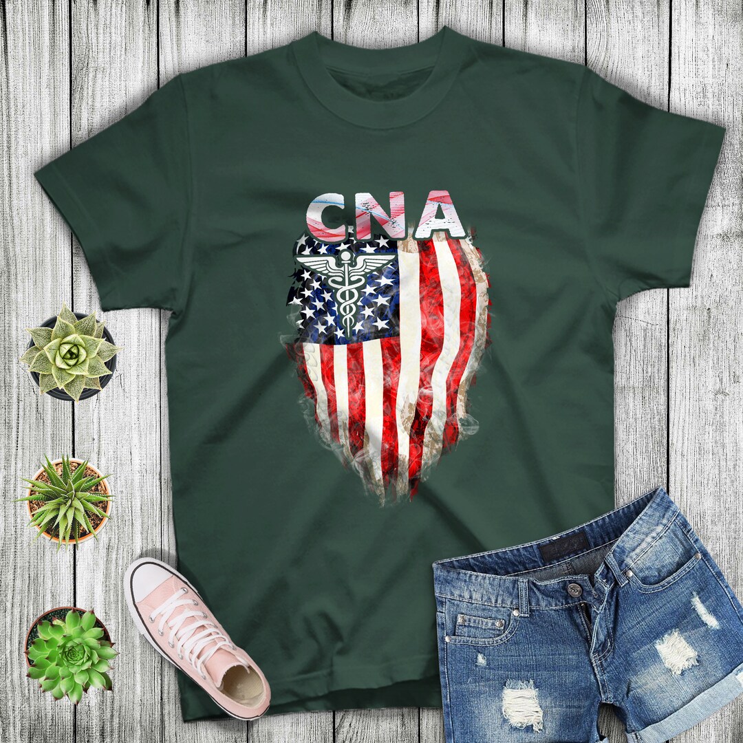 Cna Tshirt Vintage Usa Cna Certified Nurse Assistant American Flag Gift ...
