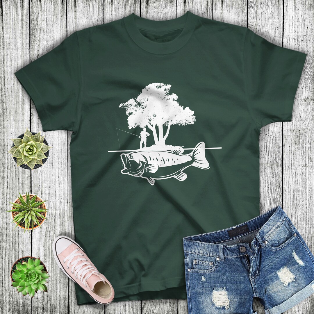 Fishing Tshirt Fish Island Art Surreal Fisherman T-shirt for Men Women ...