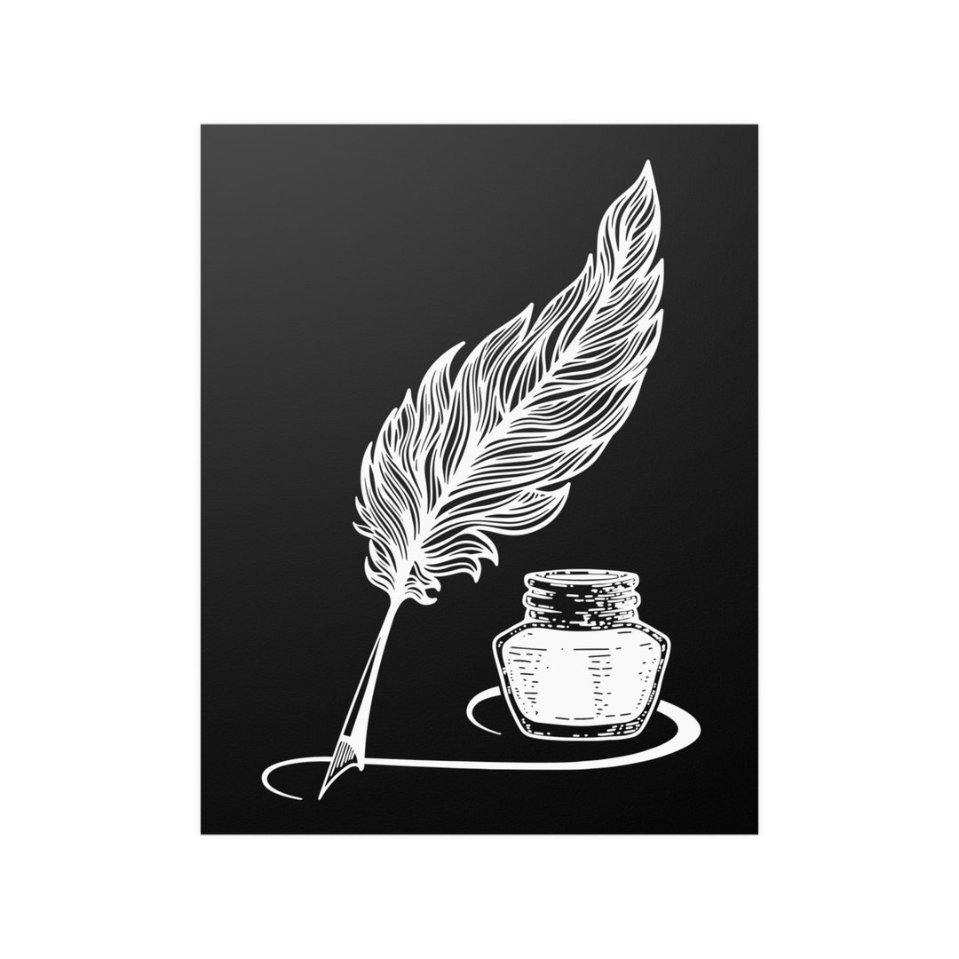 Book Writing Poster Vintage Feather Inkpot Novelist Poet Writing Author ...