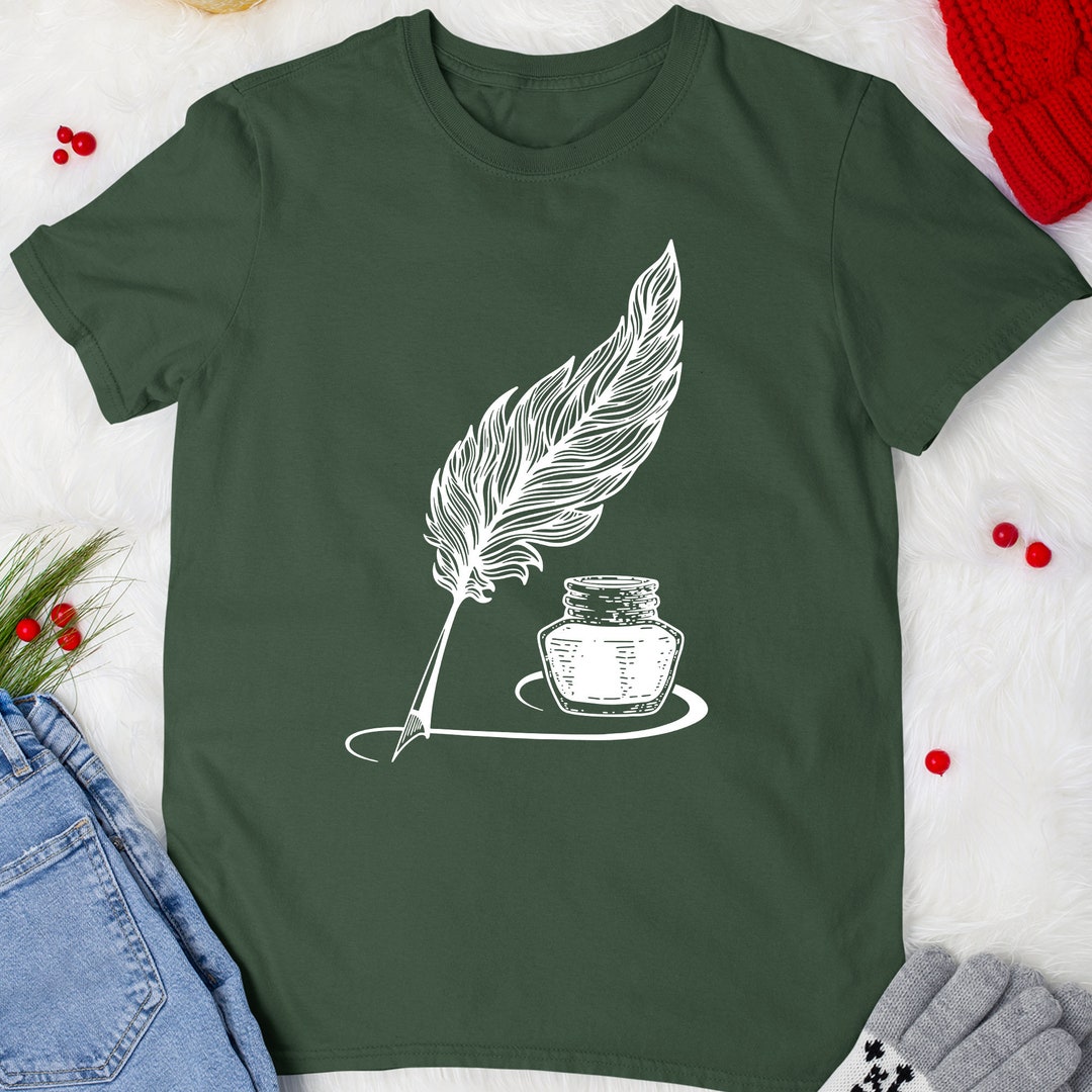 Book Writing Tshirt Vintage Feather Inkpot Novelist Poet Writing Author ...