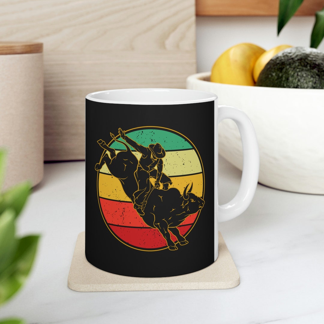 Cool Bull Rider Mug Retro Cowboy Bull Riding Western Cowboy Country ...