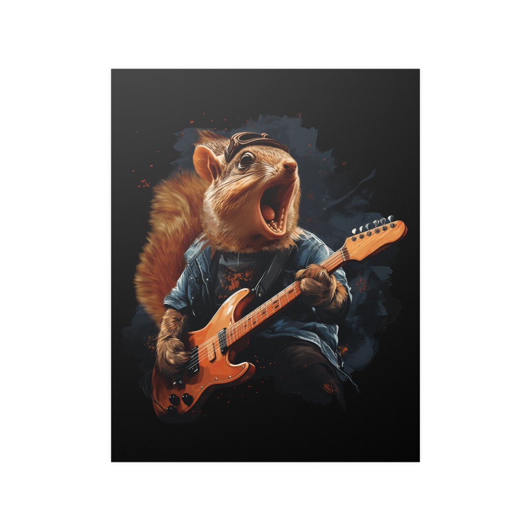 Squirrel Guitarist Poster Rock Squirrel Playing Electric Guitar Rock ...