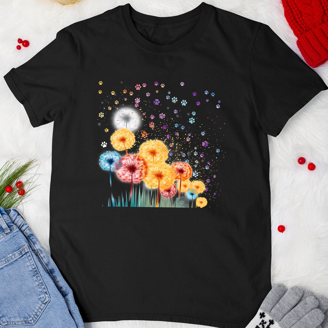 Dog Dandelion Tshirt Colorful Dandelion Dog Paw Prints Lovers T-shirt ...