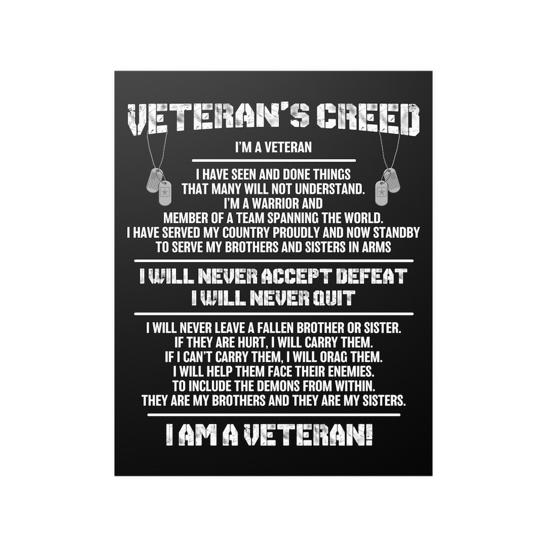 Veterans Poster Vintage Veteran's Creed I'm a Veteran Military Army ...