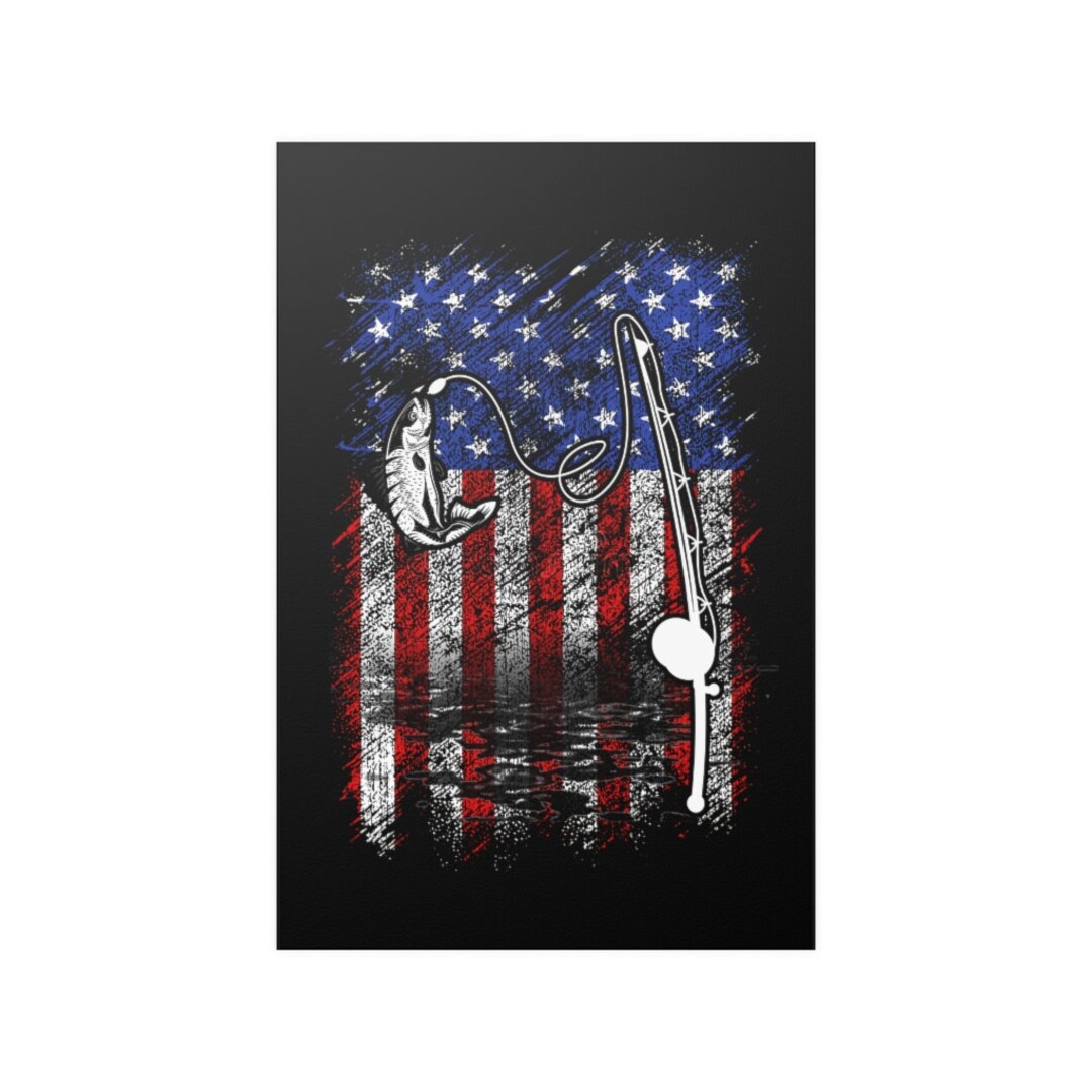 Fishing Rod Wall Poster Fishing Rod American Flag Fishing Wall Art ...