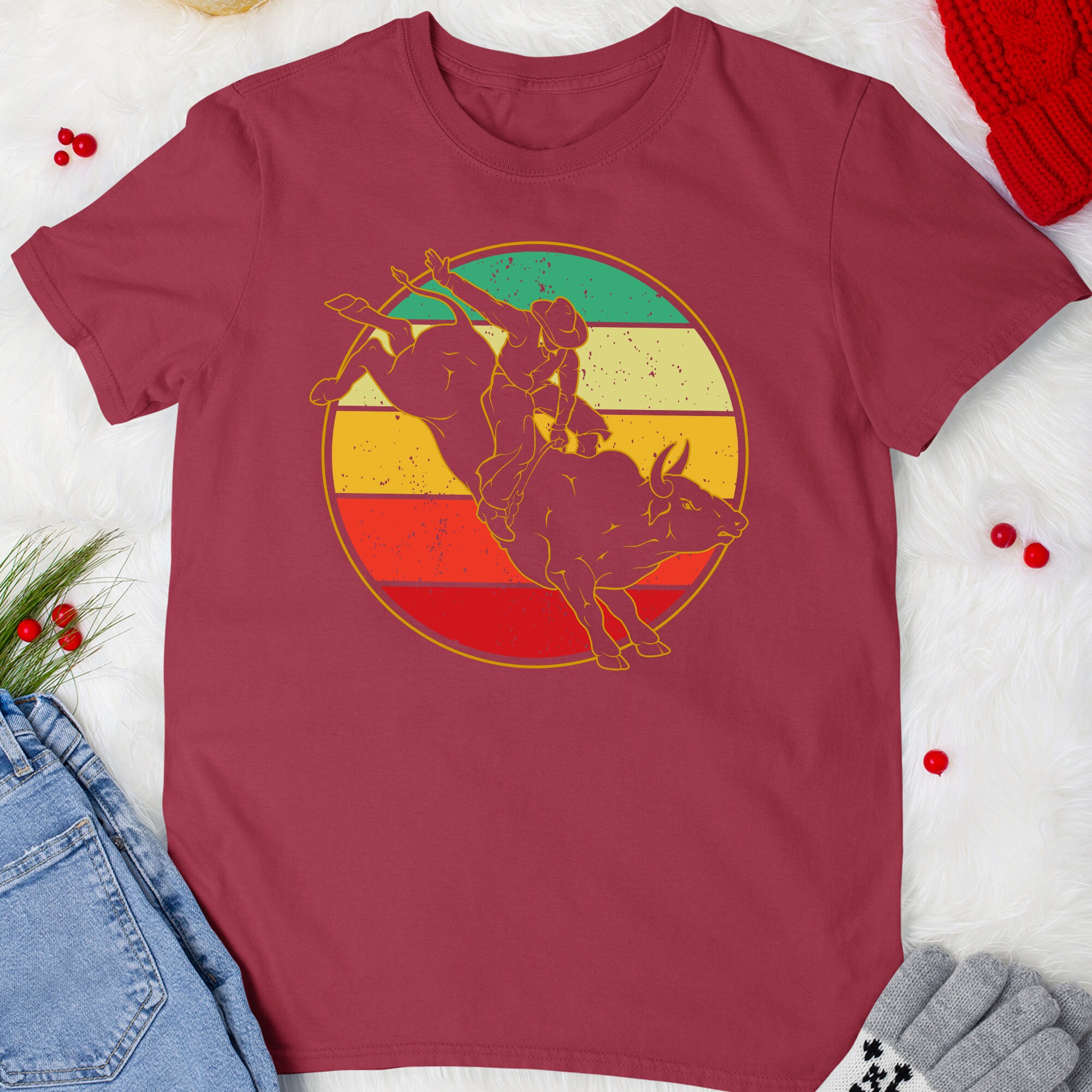 Retro Bull Riding Cowboy Western Country Rodeo T-shirt for Men - Etsy