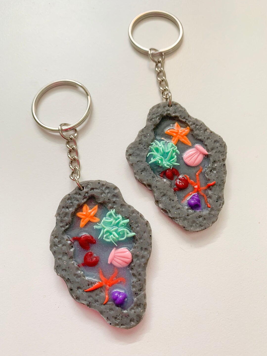 Tide Pool / Ocean / Starfish / Aquatic Polymer Clay Keychain - Etsy