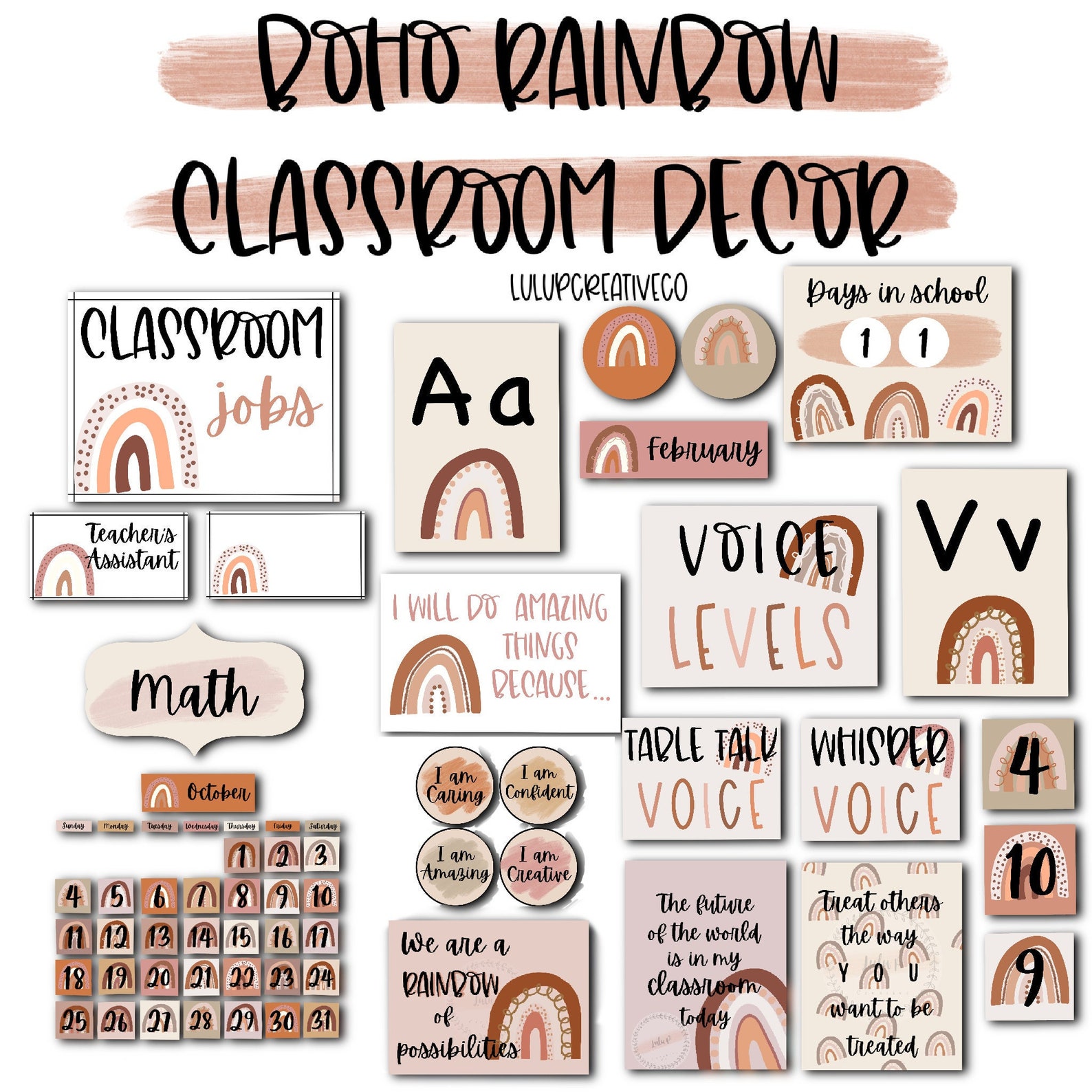 Boho Rainbow Classroom Decor Calendar Squares Days of the - Etsy